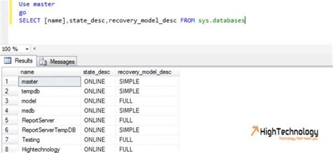 Tsql Checking Database Recovery Model
