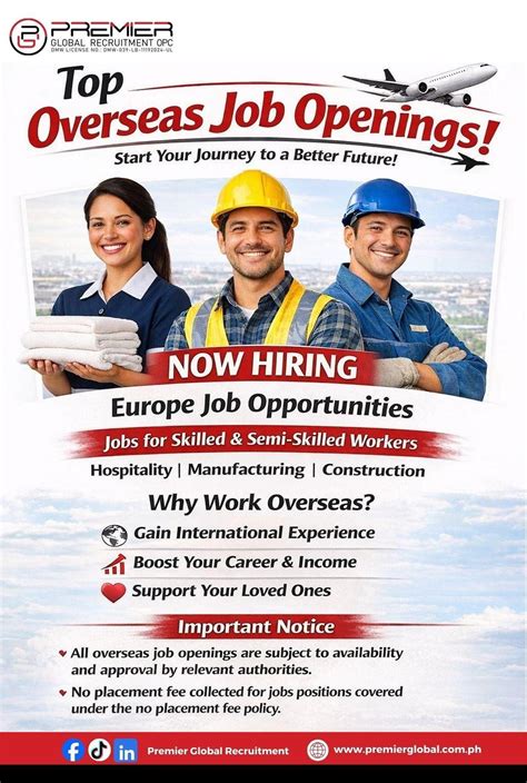 𝗧𝗼𝗽 𝗢𝘃𝗲𝗿𝘀𝗲𝗮𝘀 𝗝𝗼𝗯 𝗢𝗽𝗲𝗻𝗶𝗻𝗴𝘀 Premier Global Recruitment