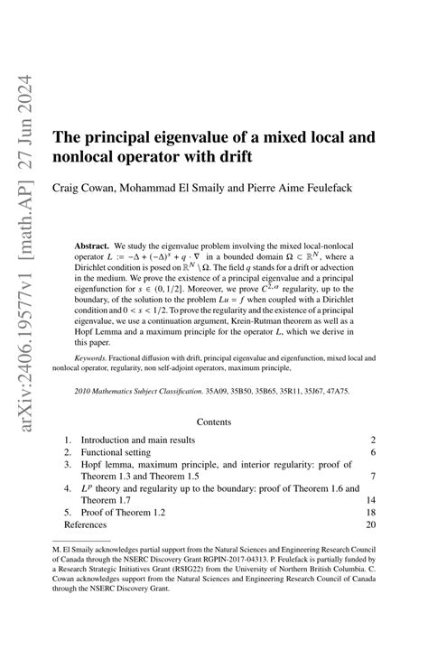 Pdf The Principal Eigenvalue Of A Mixed Local And Nonlocal Operator