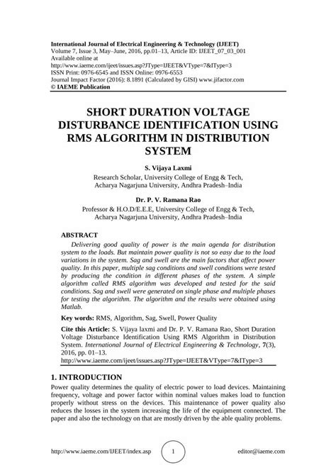 PDF SHORT DURATION VOLTAGE DISTURBANCE IDENTIFICATION USING RMS
