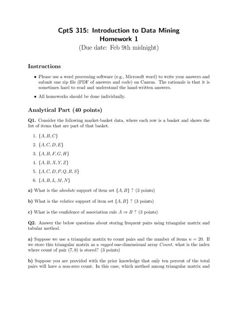 Hw1 Homework 1 Cpts 315 Introduction To Data Mining Homework 1