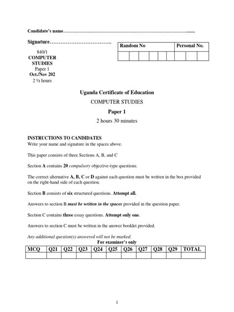 Computer Paper 1 Pdf