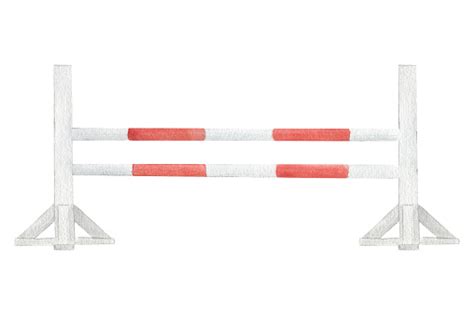 쇼 점프와 말 점프 흰색과 빨간색 기둥에 대한 장벽의 수채화 그림 승마용 장비 격리 카드 인쇄물 장식용 가죽에 대한 스톡 벡터