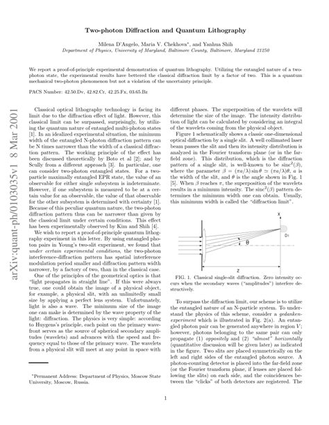 Pdf Two Photon Diffraction And Quantum Lithography