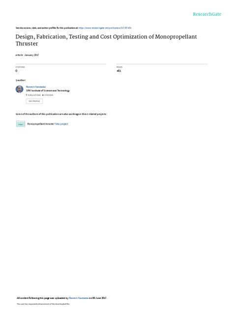 Design Fabrication Testing And Cost Optimization Of Monopropellant Thruster Pdf Rocket