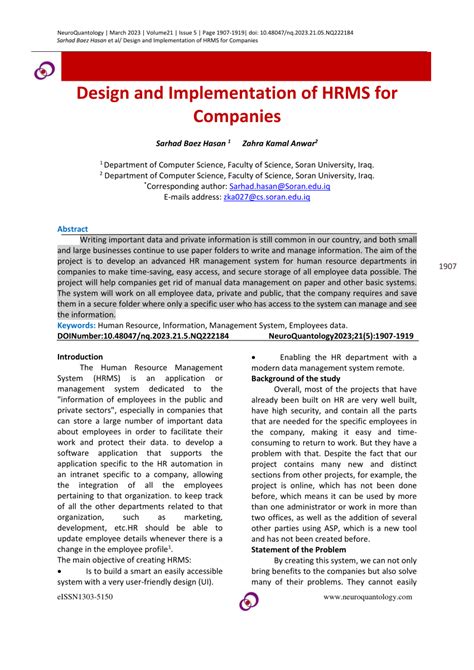 PDF Design And Implementation Of HRMS For Companies