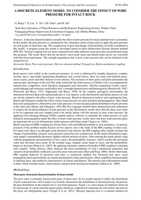 Pdf A Discrete Element Model To Consider The Effect Of Pore Pressure For Intact Rock