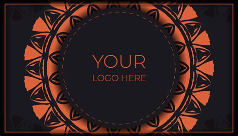텍스트 및 추상 장식을위한 장소가있는 카드 템플릿을 초대합니다 오렌지 패턴이 있는 블랙 의 고급스러운 레디 투 프린트 엽서 디자인 0명에 대한 스톡 벡터 아트 및 기타