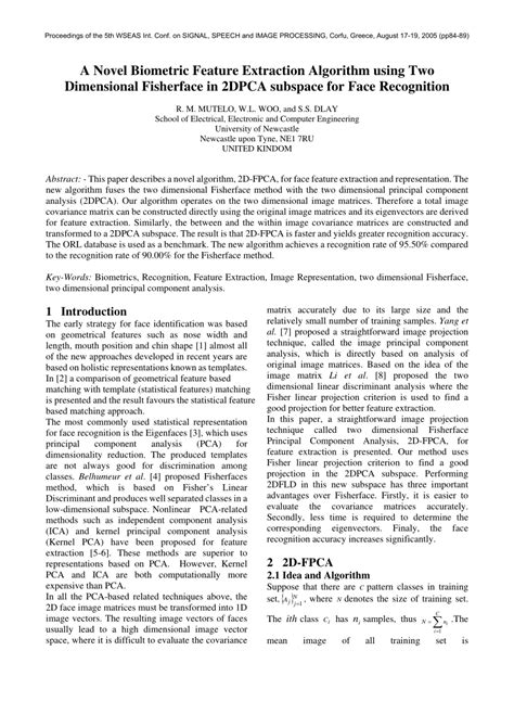 Pdf A Novel Biometric Feature Extraction Algorithm Using Two