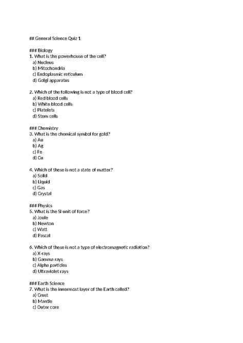 Quiz 1 Quiz 1 Unit 1 General Science Quiz 1 Biology What Is The