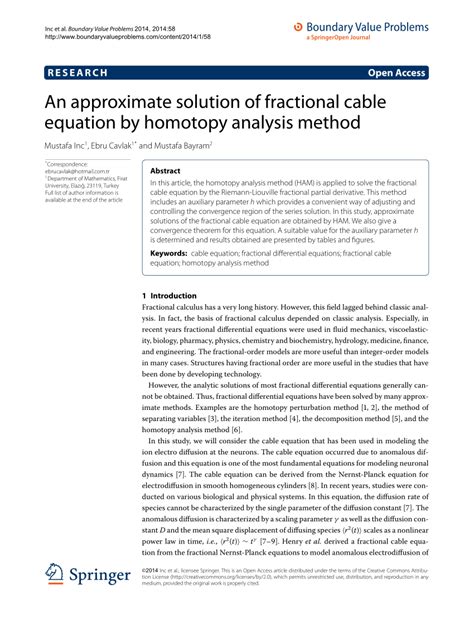 Pdf An Approximate Solution Of Fractional Cable Equation By Homotopy Analysis Method