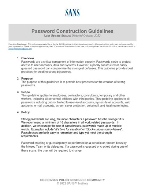 password construction guidelines pdf password information security