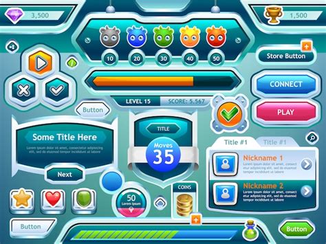 게임 Ui 일시 정지 메뉴 화면 프리미엄 벡터