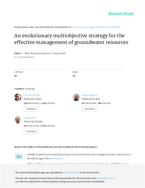 Pdf An Evolutionary Multiobjective Strategy For The Effective Management Of Groundwater Resources