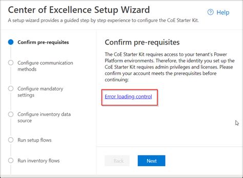 [coe starter kit bug] setup wizard error loading control · issue