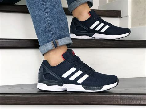 Мужские кроссовки Adidas Адидас Zx Flux, сетка, пена, синие с белым и ...