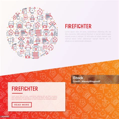 얇은 선 아이콘으로 소방 관 개념 화재 소화기 축 호스 소화 전 현대 벡터 일러스트 레이 션 배너 웹 페이지 인쇄 미디어 개념에 대한 스톡 벡터 아트 및 기타 이미지