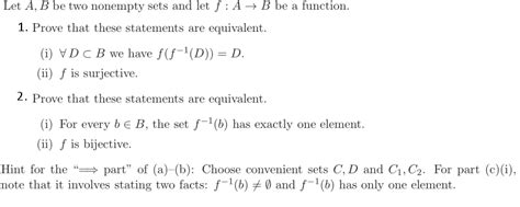 Solved Let A B Be Two Nonempty Sets And Let F A B Be A