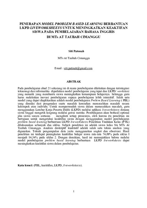 Doc Penerapan Model Problem Based Learning Berbantuan Lkpd