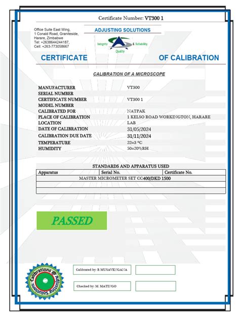 Certificate Of Calibration For Microscope Vt300 Download Free Pdf Calibration Science