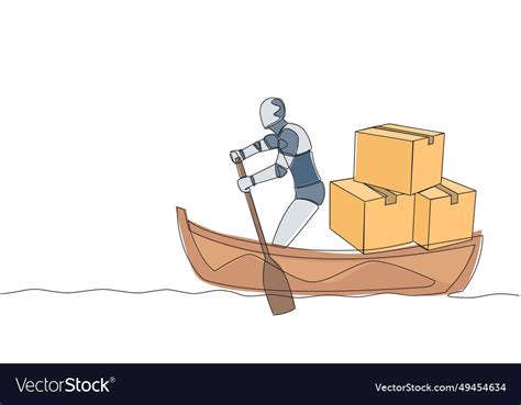 Continuous One Line Drawing Of Robot Sailing Away Vector Image