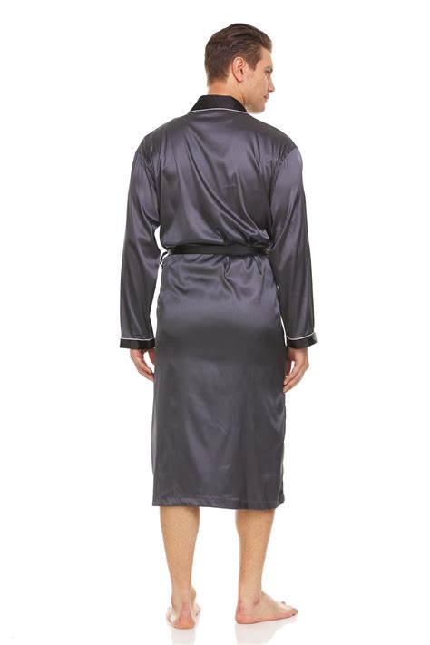 Mens Silk Satin Robe Grey Black Collar Etsy