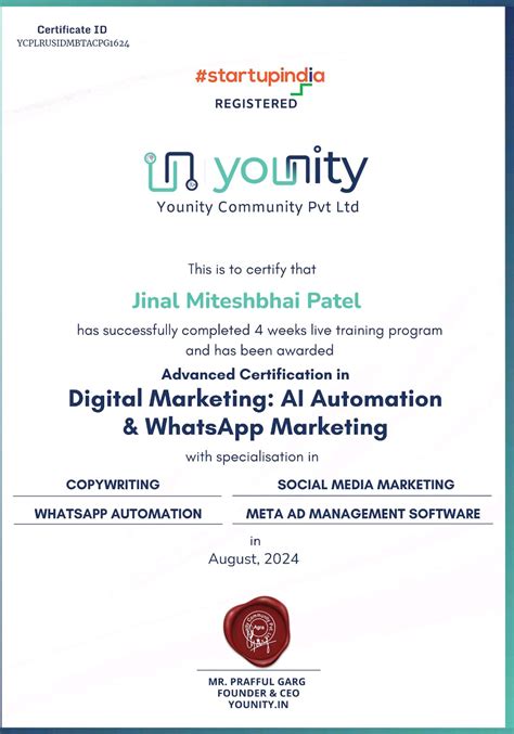 Jinal Patel On Linkedin Digitalmarketing Ai Automation Whatsappmarketing Certification