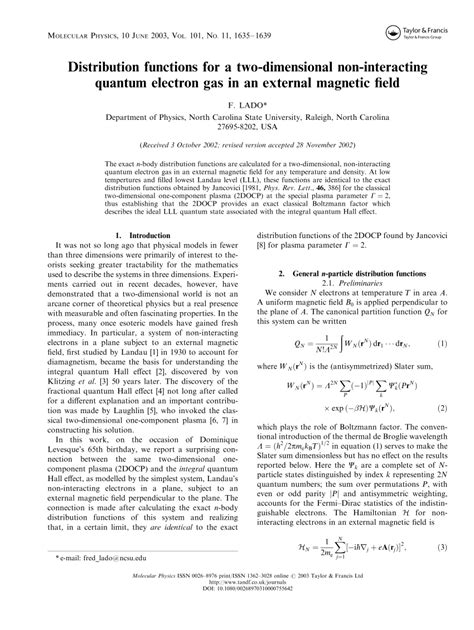 Pdf Distribution Functions For A Two Dimensional Non Interacting Quantum Electron Gas In An