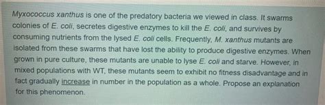 Solved Myxococcus Xanthus Is One Of The Predatory Bacteria