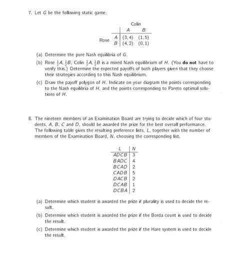 Solved Let G Be The Following Static Game A Determine Chegg