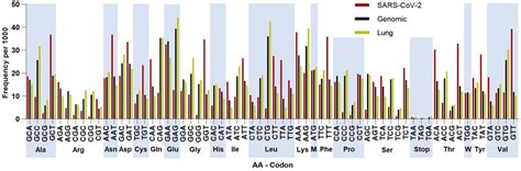 Codon Frequencies Per 1000 For Sars Cov 2 Red Homo Sapiens Genomic