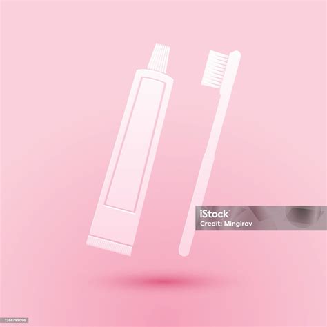 분홍색 배경에 고립 된 치약과 칫솔 아이콘의 종이 컷 튜브 종이 아트 스타일 벡터 건강 진단에 대한 스톡 벡터 아트 및 기타 이미지 건강 진단 건강관리와 의술 건강한