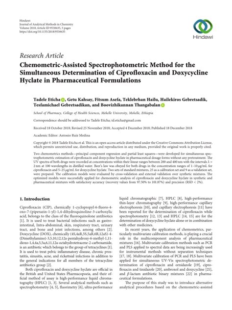 Pdf Chemometric Assisted Spectrophotometric Method For The