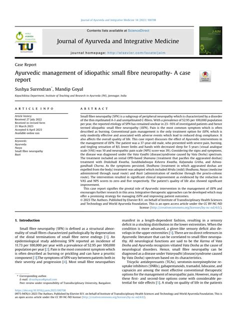 Pdf Ayurvedic Management Of Idiopathic Small Fibre Neuropathy A Case