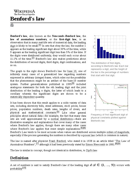 Benfords Law Pdf Statistical Models Statistics