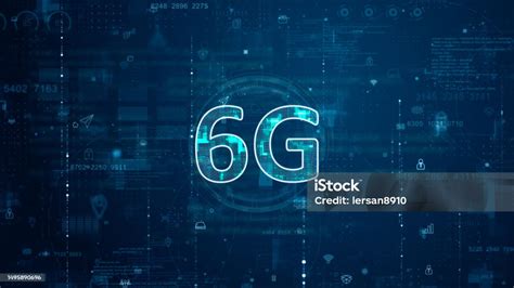 파란색 디지털 6g 문자 로고와 그리드 라인 배경과 기술 Ai 아이콘 화면 추상적 배경 차세대 개념에서 처리된 빅 데이터가 있는 미래 지향적인 원형 Hud 6세대 이동
