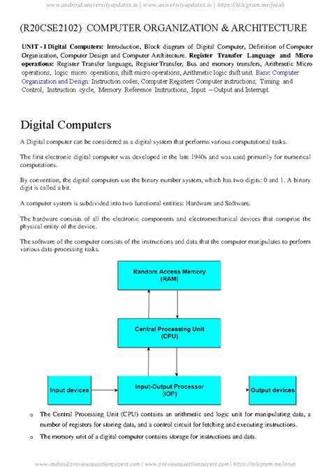 Jntuh Computer Organization Architecture Notes R20CSE2102 COMPUTER ORGANIZATION Studocu