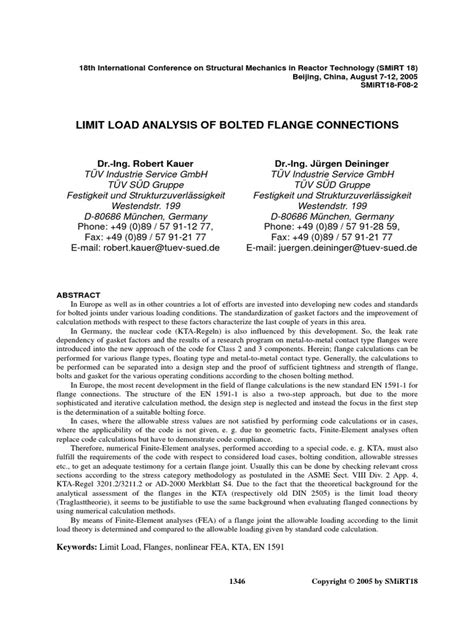 limit load analysis of bolted flange connections pdf deformation