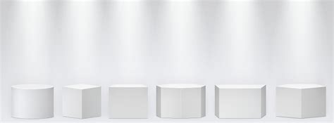 연단 또는 전시 받침대 조명 스포트 라이트와 기하학적 스탠드의 집합입니다 받침대에 대한 스톡 벡터 아트 및 기타 이미지