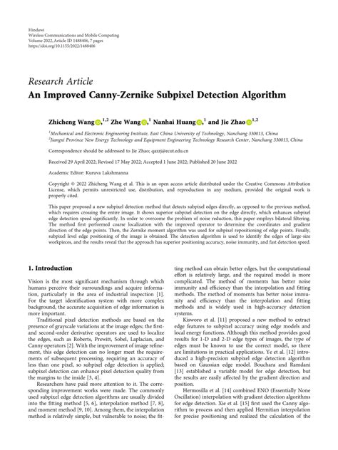 PDF An Improved Canny Zernike Subpixel Detection Algorithm