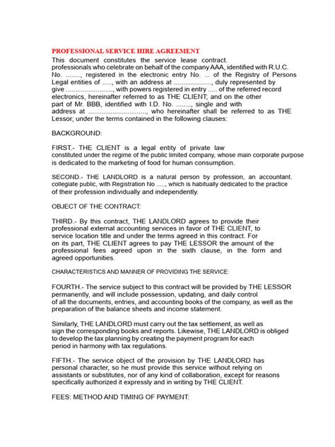 Professional Services Contract Model Docx Pdf Lease Landlord
