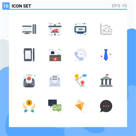 16 Thematic Vector Flat Colors And Editable Symbols Of Trends Diagram Alarm Chart Analytics