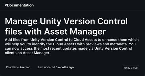 Manage Unity Version Control Files With Asset Manager • Unity Cloud