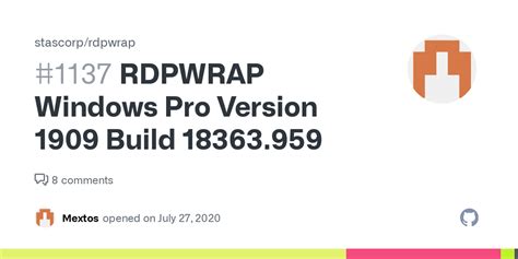 RDPWRAP Windows Pro Version 1909 Build 18363 959 Issue 1137 Stascorp Rdpwrap GitHub