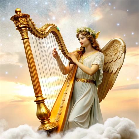 An Angel With An Angel Holding A Harp Premium Ai Generated Image