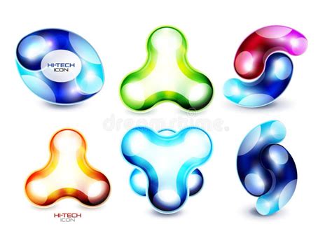 Bright Color Hi Tech Futuristic Glass Aqua Style Glowing Shapes Abstract Icons Stock Vector