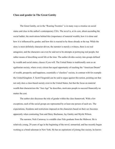 Class And Gender In The Great Gatsby Analysis