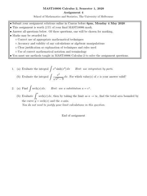 Mast Assignment 4 Pdf Integral Calculus
