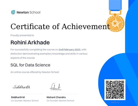 Sql Certification Dataanalytics Learning Newtonschool Careergrowth Rohini Arkhade
