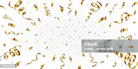 축제 축하를 위해 투명한 배경에 떨어지는 황금 색종이와 리본 생일 파티 축제 박람회 축하 및 축하를 위한 색종이 조각 벡터 디자인 0명에 대한 스톡 벡터 아트 및 기타